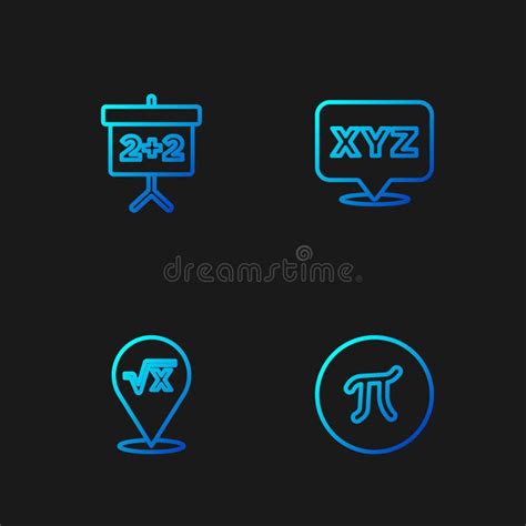 Set Line Pi Symbol Square Root Of X Glyph Chalkboard And Xyz Coordinate System Gradient Color