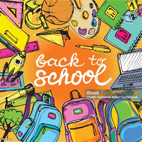 큰 학교에 다시 설정 한다면 손 잉크로 그려입니다 벡터 일러스트입니다 프리 핸드 그리기 학교 항목입니다 학교 돌아가기 교육에 대한 스톡 벡터 아트 및 기타 이미지 Istock