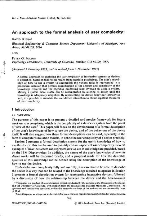 Pdf An Approach To The Formal Analysis Of User Complexity