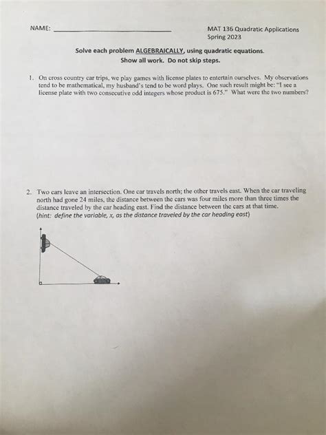 Solved Solve Each Problem ALGEBRAICALLY Using Quadratic Chegg