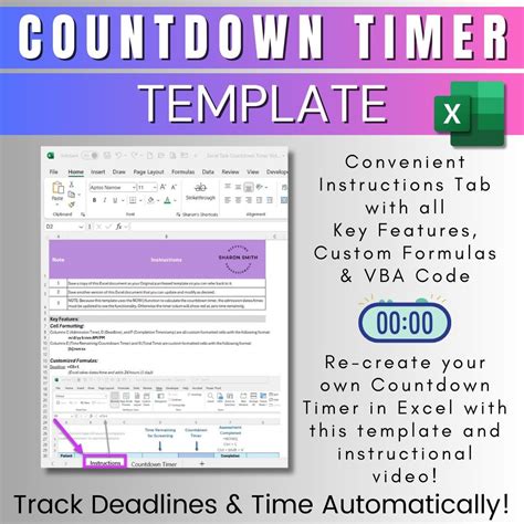 Countdown Timer Template Excel Excel Live Real Time Countdown Timer Task Deadline Countdown
