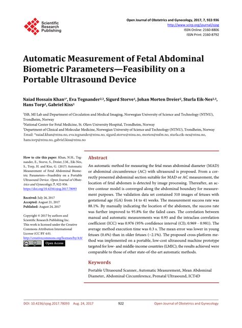 Pdf Automatic Measurement Of Fetal Abdominal Biometric Parameters