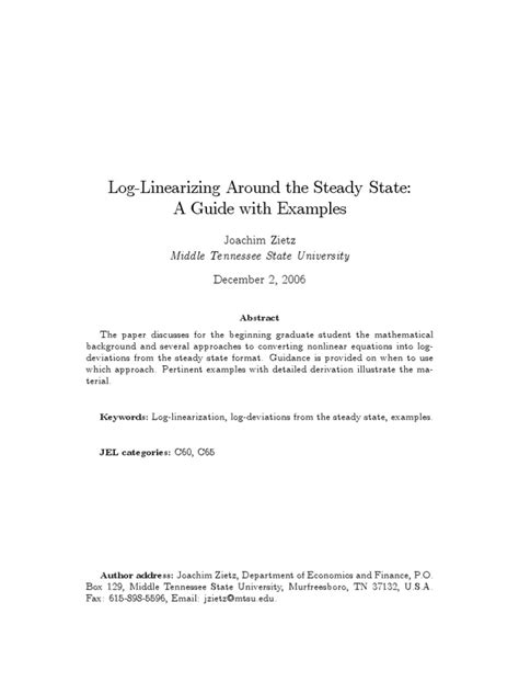 Log Linearization Pdf Logarithm Equations