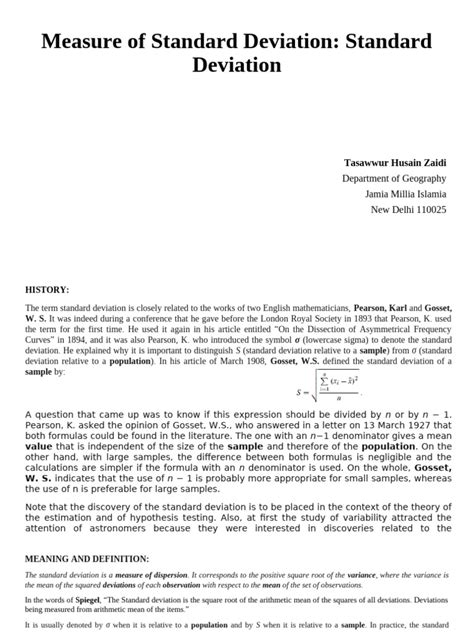 Measure Of Dispersion Standard Deviation 1 Pdf