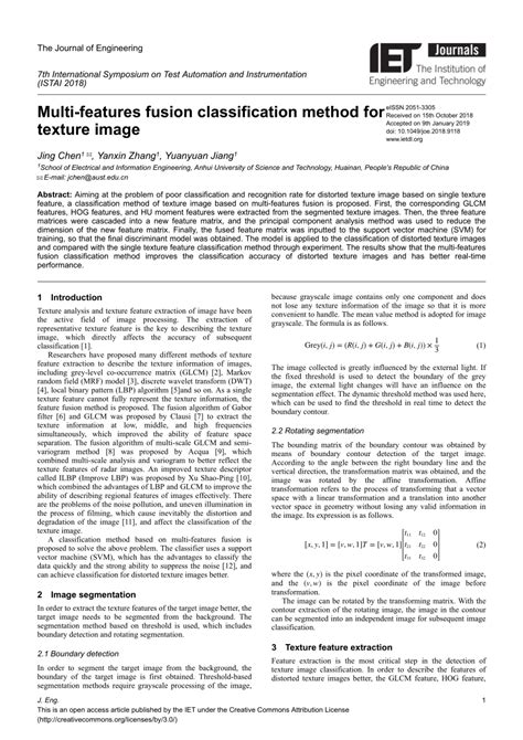 Pdf Multi Features Fusion Classification Method For Texture Image