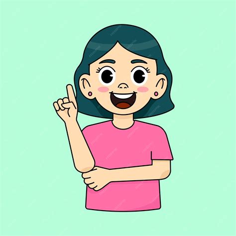 Premium Vector Happy Smiling Girl Pointing Finger Into Space