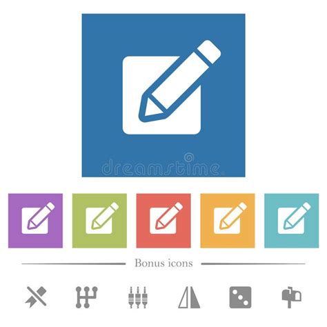 Editing Box With Pencil Solid Flat White Icons In Square Backgrounds Stock Vector Illustration