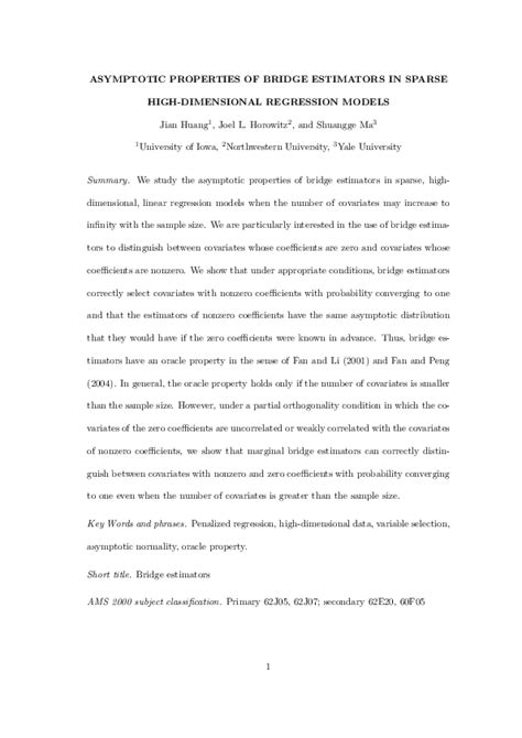 Pdf Asymptotic Properties Of Bridge Estimators In Sparse High Dimensional Regression Models
