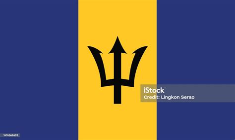 북아메리카의 바베이도스의 국기 바베이도스의 공식 깃발은 중앙 검은 색 삼중 머리가있는 파란색 노란색 파란색의 수직 줄무늬가있는 국기로 구성됩니다 British Empire에