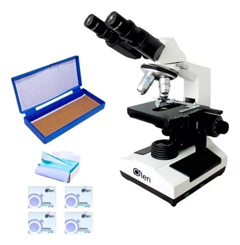 Microscópio Binocular 1600x Led Lâminas E Porta Lâminas Frete Grátis