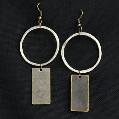 Two Toned Silver Hoop And Bronze Rectangle Earring Ella Designs Jewelry
