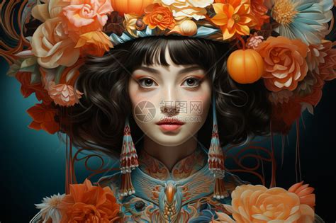 头戴鲜花的女生插画图片下载 正版图片600501716 摄图网