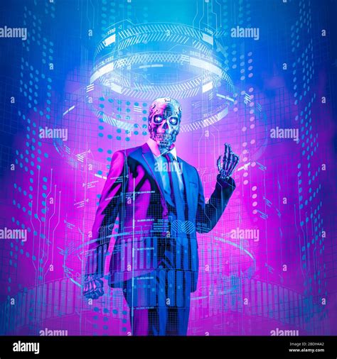 Futuristic Digital Data Hacker 3d Illustration Of Science Fiction