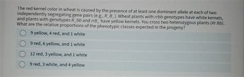 Solved The Red Kernel Color In Wheat Is Caused By The