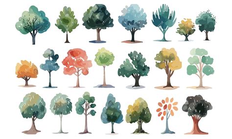 Premium Vector Watercolor Tree Illustration Side View Set Of Graphics