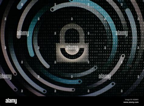 Photo Of Computer Screen Display With White Graphic Symbol Of A Lock Binary Numbers Background