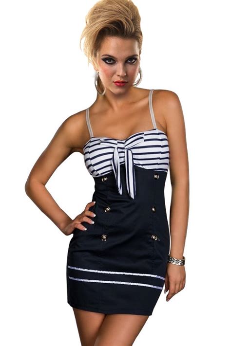 Pin Up Girl Sailor Marine Costume Style High Quality Shot Dress