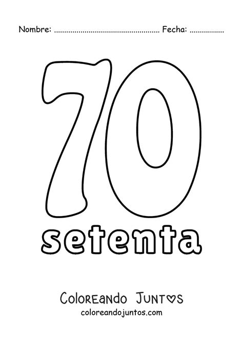 Ficha del 70 para aprender los números naturales Coloreando Juntos