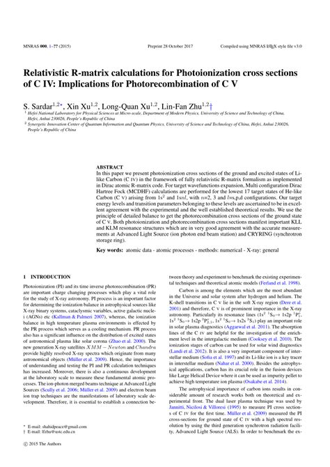 Pdf Relativistic R Matrix Calculations For Photoionization Cross Sections Of C Iv