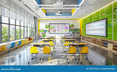 A Contemporary Classroom With Interactive Panels And Ai Assistants Designed For An Engaging