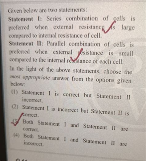 Given Below Are Two Statementsstatement I Series Combination Of Cells