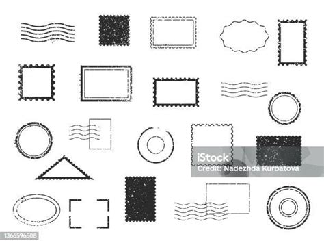 우편 워터 마크 빈 다른 유형 스탬프 프레임 검은 색 각인 여행 스티커 및 라벨 엽서 씰 빈티지 잉크 기하학적 테두리와 파도 라인 벡터 메일 마크 세트 우표에 대한 스톡