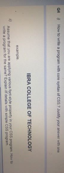 solved q41 how to write a program with core syntax of css