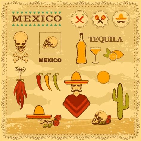 Mexico Icons Traditional Royalty Free Vector Image