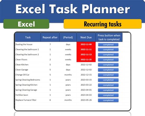 Excel Task Planner For Recurring Tasks Etsy