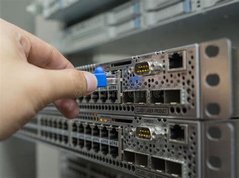 Lan Utp Cable Plug In Network Switch Stock Image Image Of Telecommunication Rack 57606705