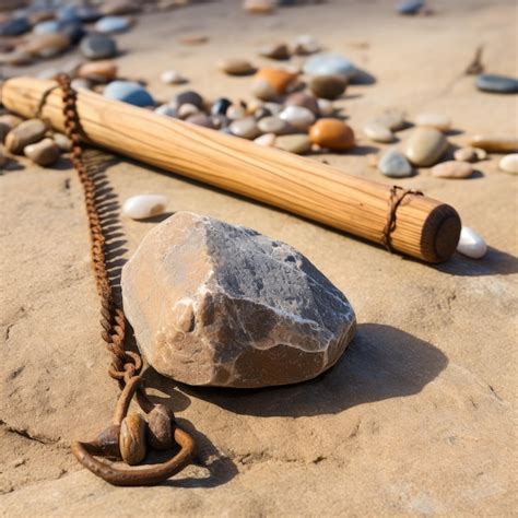 Premium Ai Image A Rock And A Stick On Sand