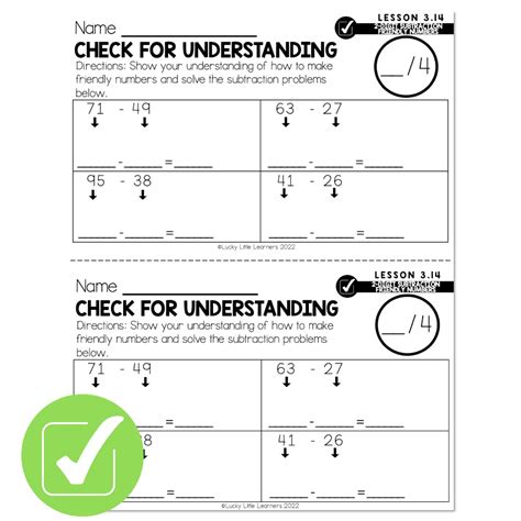Lucky To Learn Math 2 Digit Subtraction With Friendly Numbers Lesson 314 Check For