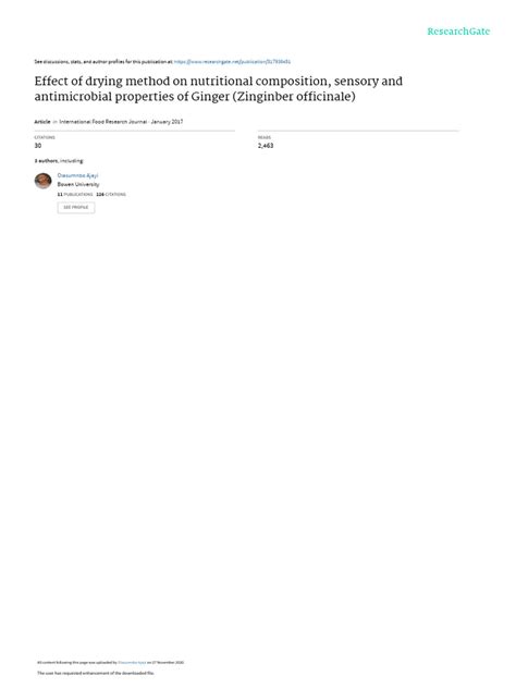 Effect Of Drying Method On Nutritional Composition Sensory And Antimicrobial Properties Of