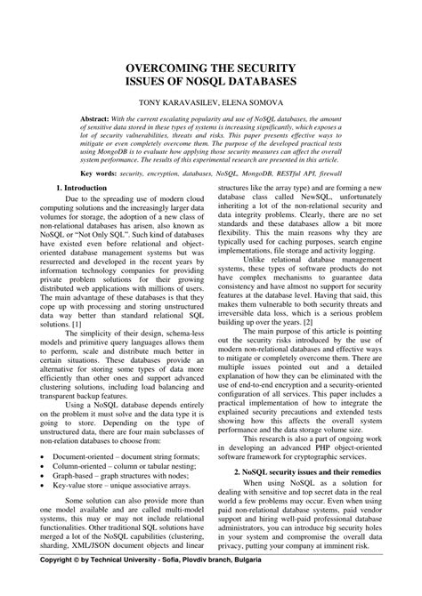 Pdf Overcoming The Security Issues Of Nosql Databases