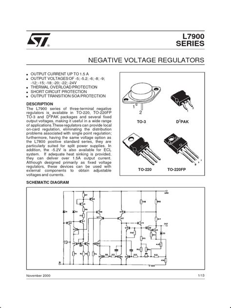 L7900 Series Negative Voltage Regulators Pdf Power Supply