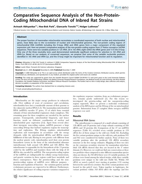 Pdf Comparative Sequence Analysis Of The Non Protein Coding