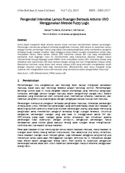 Pengendali Intensitas Lampu Ruangan Berbasis Arduino Uno Menggunakan Metode Fuzzy Logic