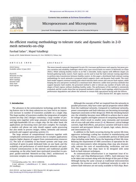 Pdf An Efficient Routing Methodology To Tolerate Static And Dynamic Faults In 2 D Mesh