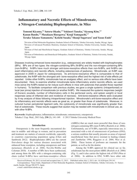 Pdf Inflammatory And Necrotic Effects Of Minodronate A Nitrogen Containing Bisphosphonate In