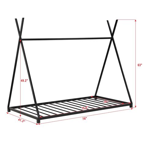 Metal Twin Size House Platform Bed With Triangle Structure For Bedroom