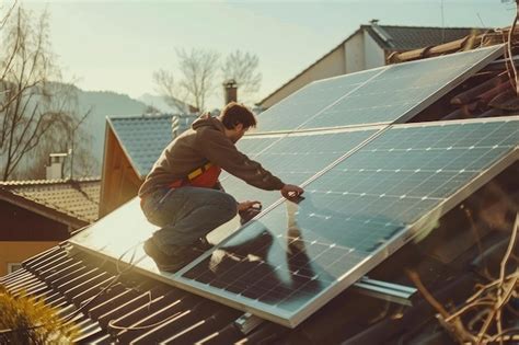 Premium Photo Man On The Roof Installing Solar Panels