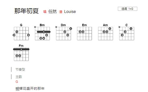那年初夏吉他谱 任然 G调吉他弹唱谱 和弦谱 琴谱网