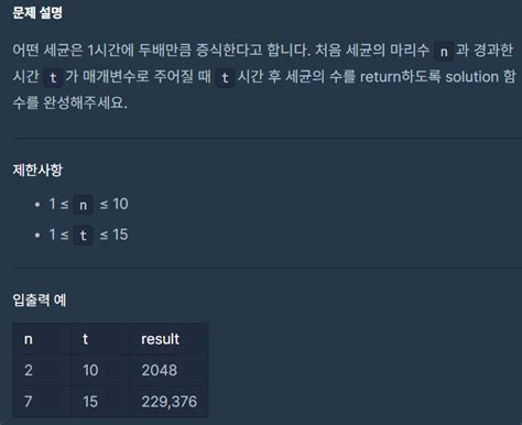 프로그래머스 Java Lv 0 세균 증식 — 진땡이코딩조림 프로그래머스 Java Lv 0 세균 증식 — 진땡이코딩조림