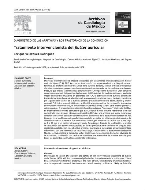 PDF Tratamiento Intervencionista Del Flutter Auricular SciELO Atrial Flutter AFL AFL Is