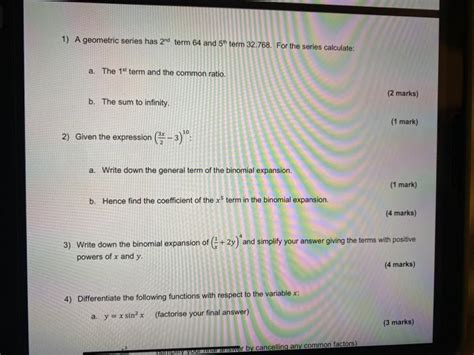 Solved 1 A Geometric Series Has 2nd Term 64 And 5th Term Chegg Com