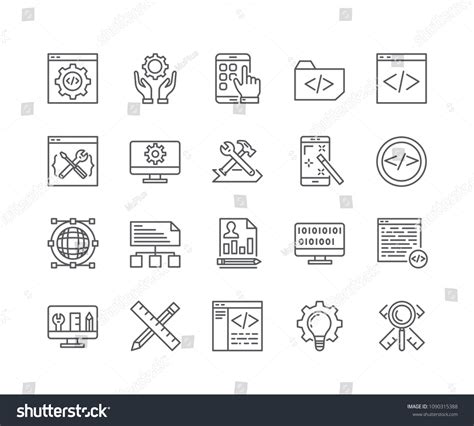Set Custom Development Outline Icons Isolated Stock Vector Royalty Free