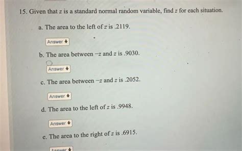 15 Given That Z Is A Standard Normal Random Varia Answer Space