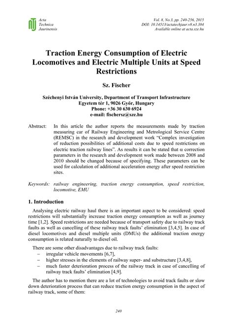Pdf Traction Energy Consumption Of Electric Locomotives And Electric Multiple Units At Speed