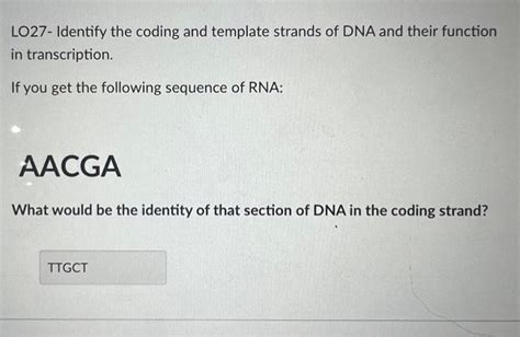 Solved Lo27 Identify The Coding And Template Strands Of Dna