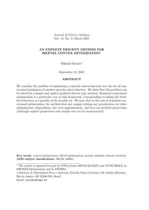 Pdf An Explicit Descent Method For Bilevel Convex Optimization